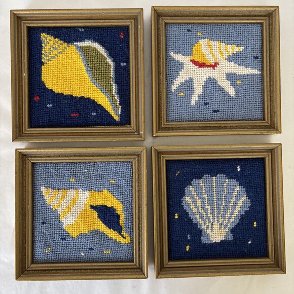 Handmade | Accents | Set Of 4 Vintage Framed Needlepoint Pictures ...